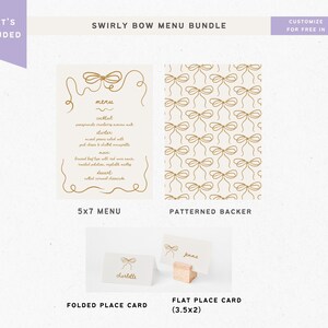 Swirly Bow Menu & Placecard Template, DIY Bow Brunch Menu, Wedding Menu ...