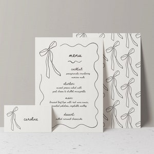 Bow Ribbon Squiggle Menu & Placecard Template, DIY Bow Brunch Menu ...