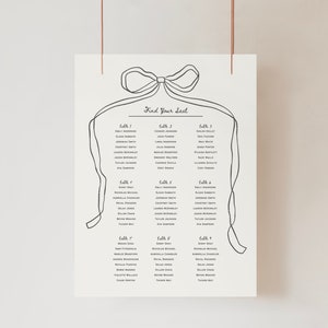 SEATING CHART Reception Signage Simple Ribbon + Bow, Printable Wedding ...