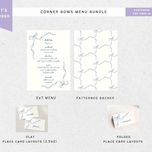 Bow Ribbon Menu & Placecard Template, DIY Bow Brunch Menu, Wedding Menu ...
