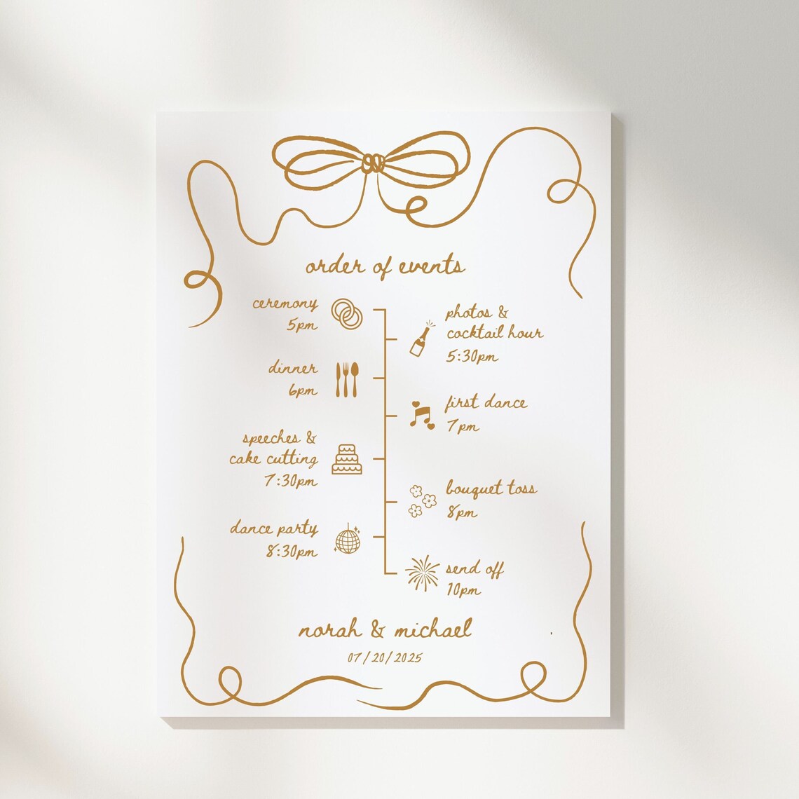 ORDER OF EVENTS Reception Signage Hand-drawn Swirly Bow, Printable ...