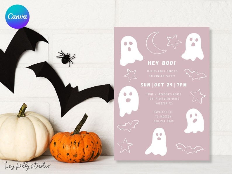 Pink Ghosts Halloween Party Invitation, Halloween Dinner Party, Cute ...