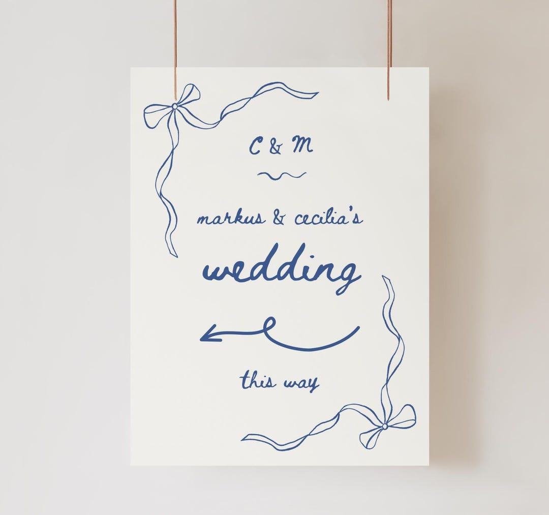 DIRECTIONS SIGN - Handdrawn Ribbon Bow Reception Signage, Printable ...