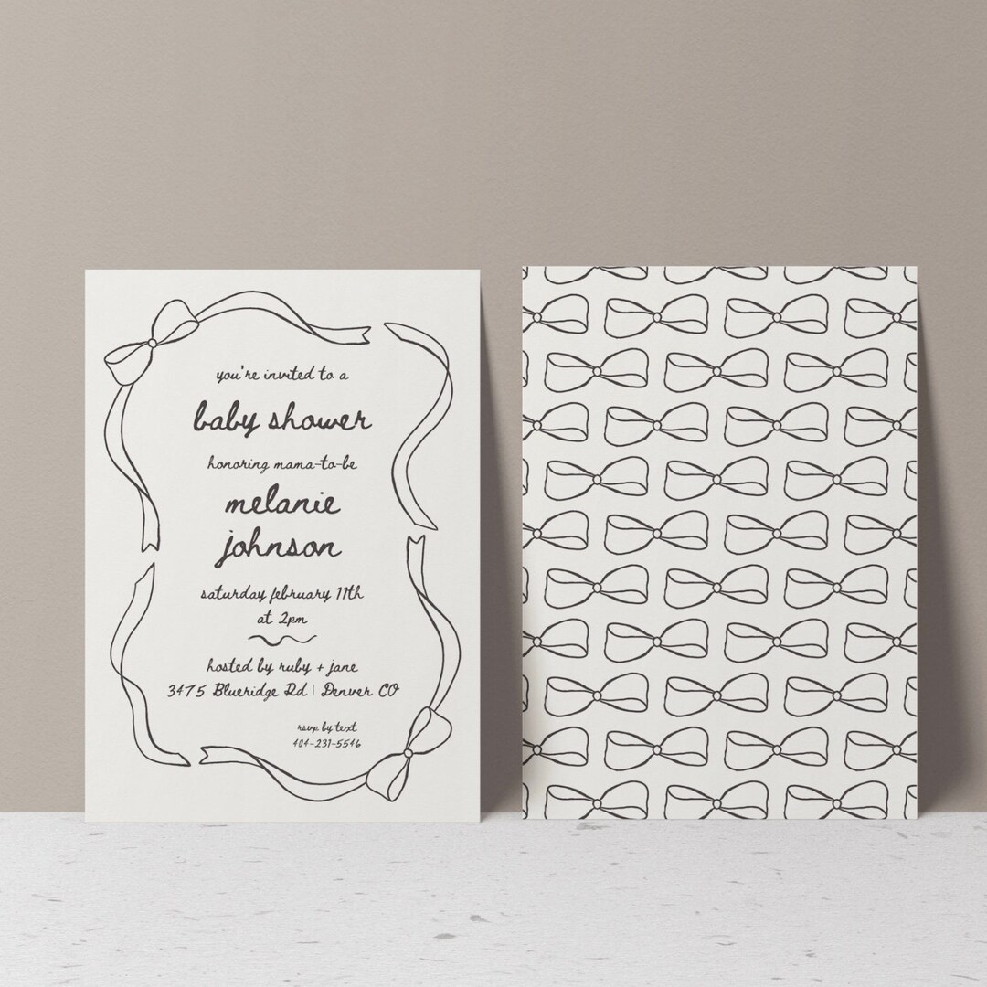 Wavy Bow Ribbon Invite Template, Birthday Party Brunch Invitation ...
