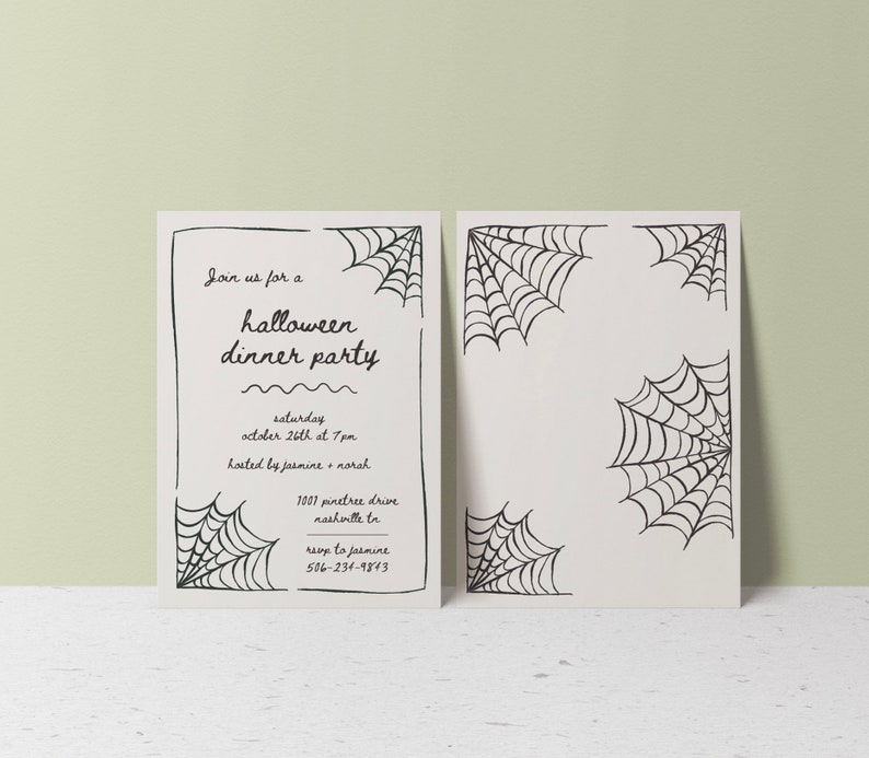 Minimal Spider Web Invitation Template, Editable Dinner Party Invite ...