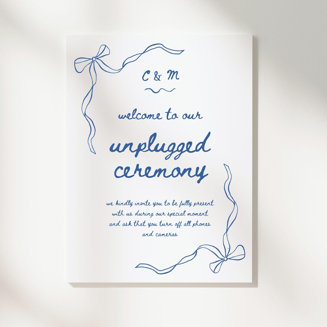 UNPLUGGED CEREMONY - Reception Signage Hand-drawn Bow Border, Printable ...