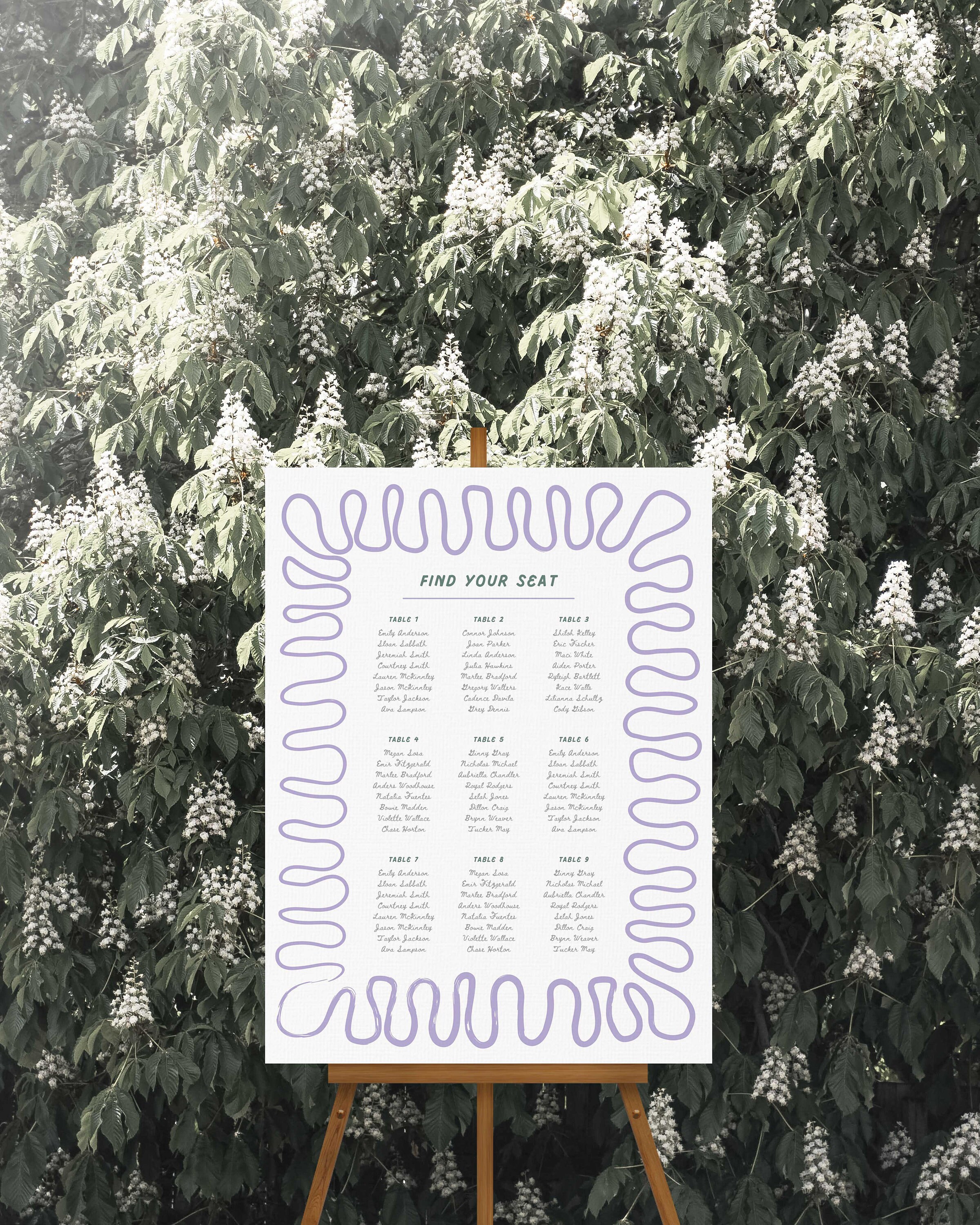 Seating Chart Reception Signage Big Wavy Border Printable - Etsy