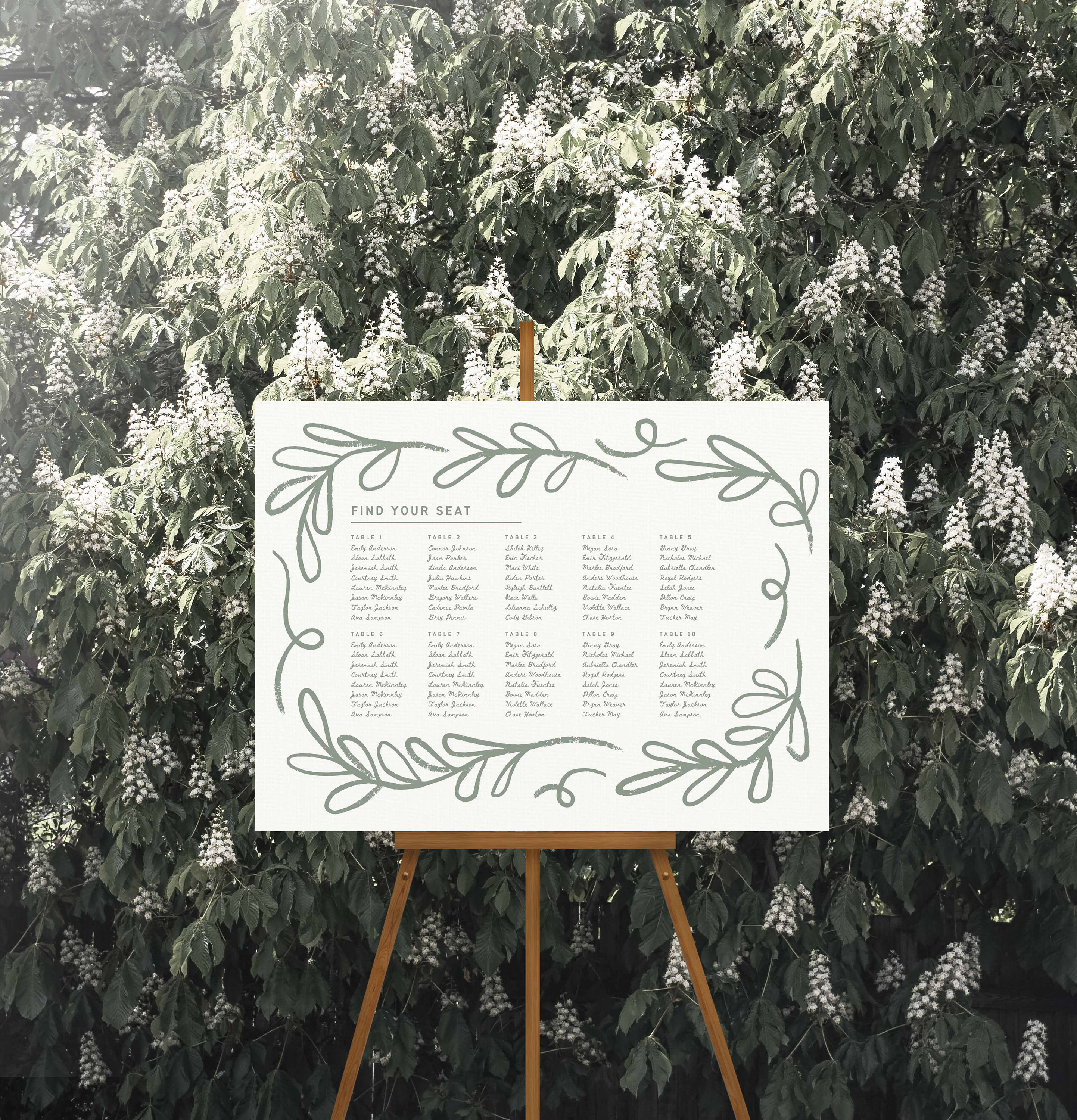 SEATING CHART Reception Signage Leafy Border, Printable Wedding Table ...