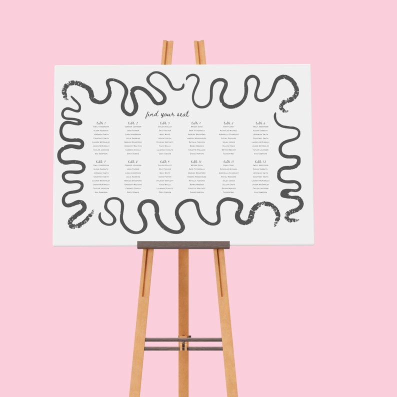 SEATING CHART Reception Signage Wonky Waves Border, Printable Wedding ...