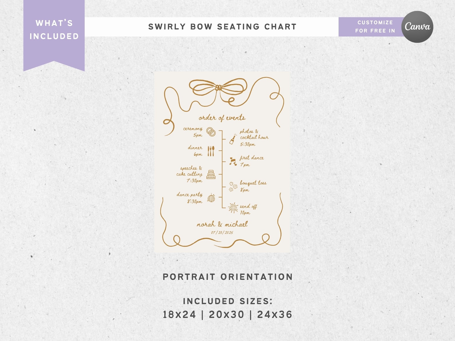 ORDER OF EVENTS - Reception Signage Hand-drawn Swirly Bow, Printable ...