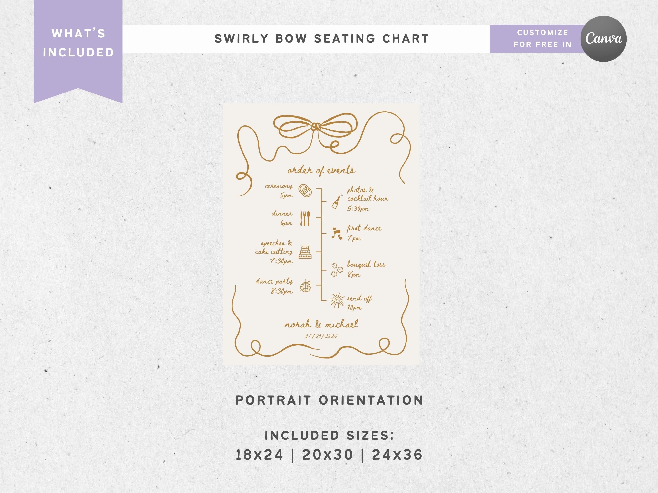 ORDER OF EVENTS - Reception Signage Hand-drawn Swirly Bow, Printable ...
