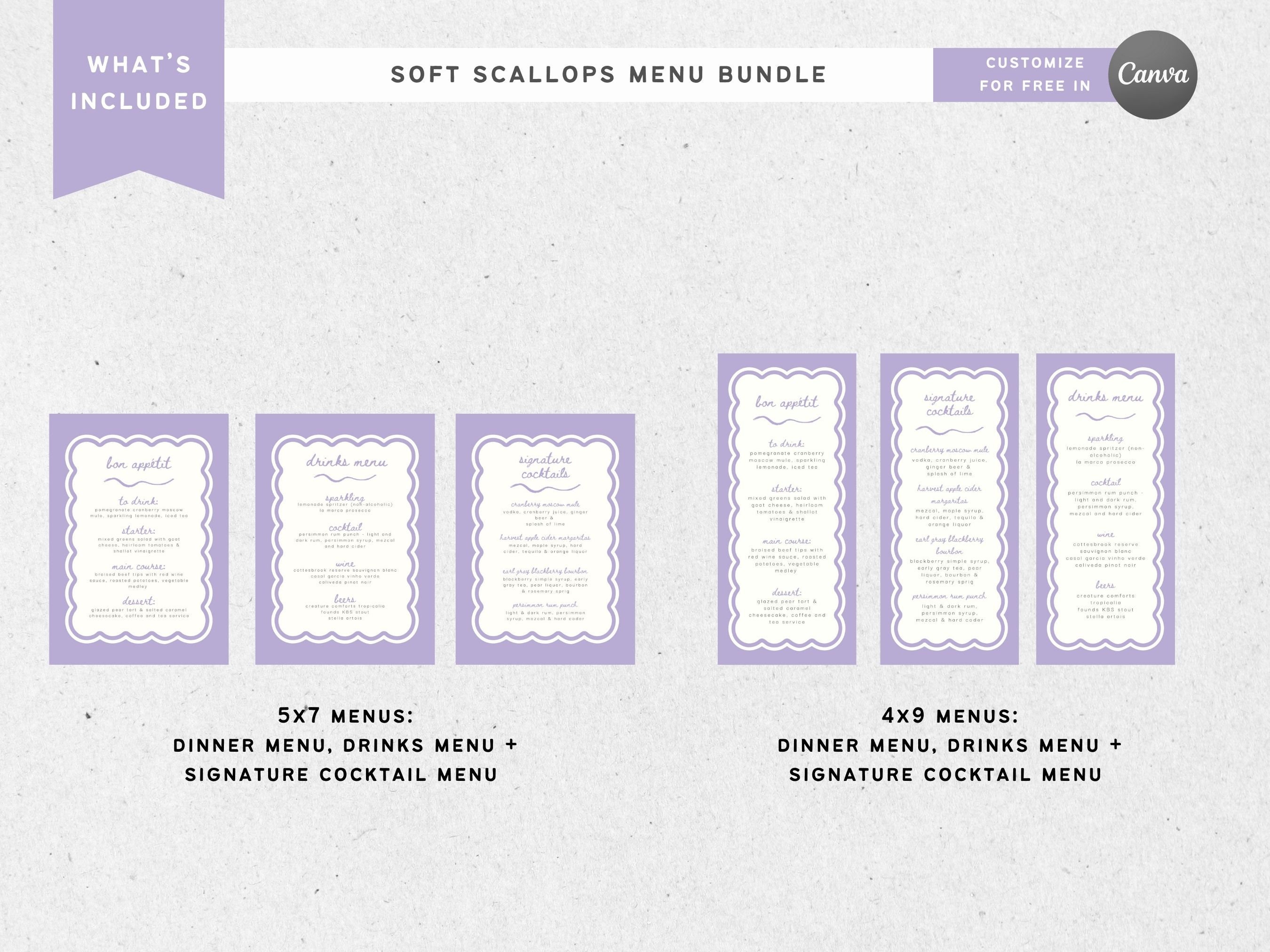 RECEPTION MENU Bar Drinks Menu Soft Scallop Grand - Etsy