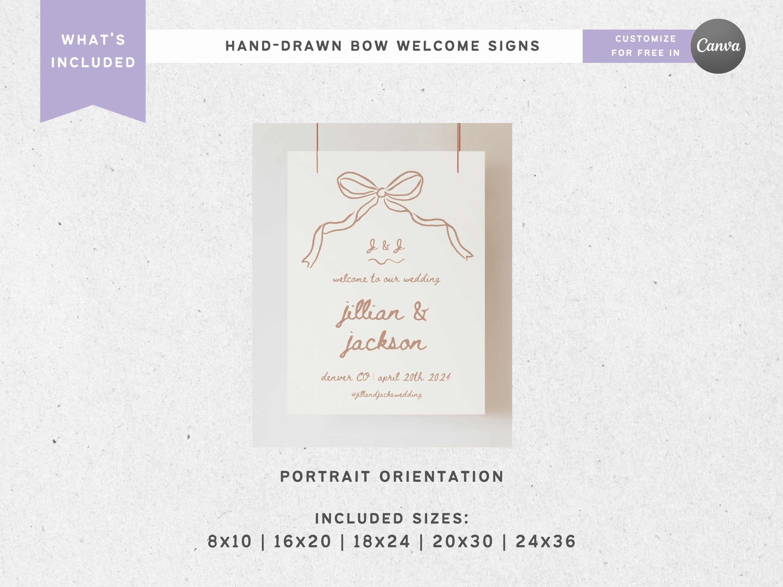 Welcome Party Sign - Hand-drawn Bow Ribbon Template, DIY Birthday Party ...