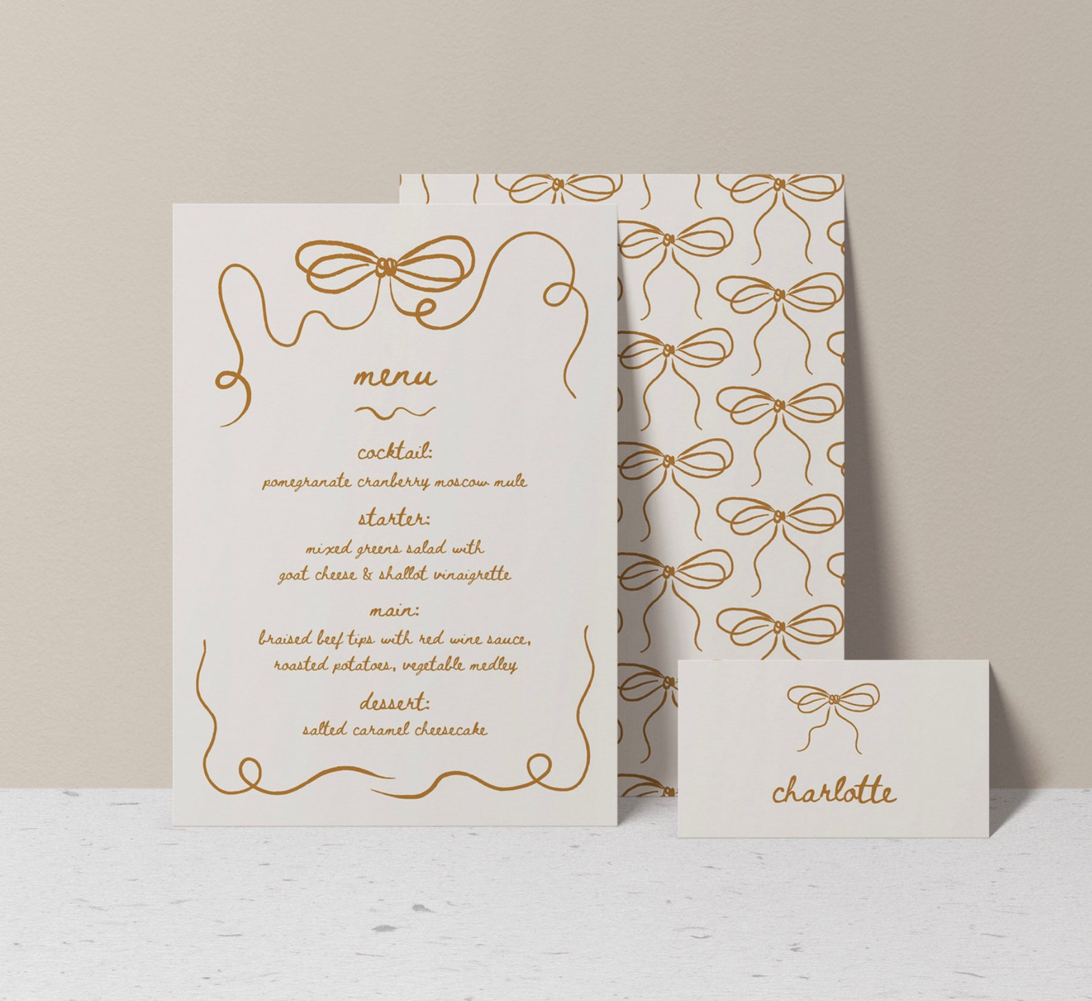 Swirly Bow Menu & Placecard Template, DIY Bow Brunch Menu, Wedding Menu ...