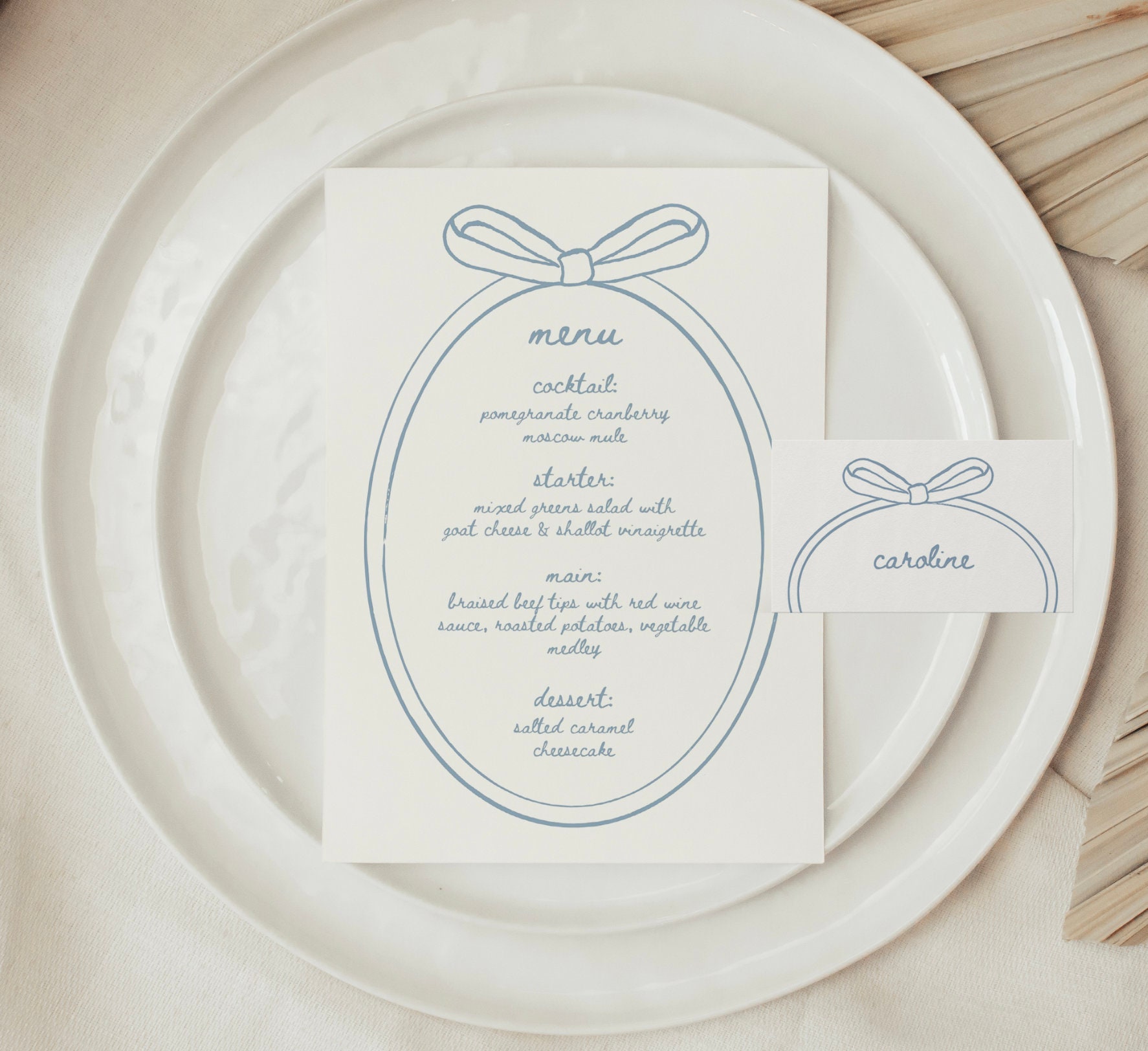 Bow Ribbon Menu & Placecard Template, DIY Bow Brunch Menu, Wedding Menu ...