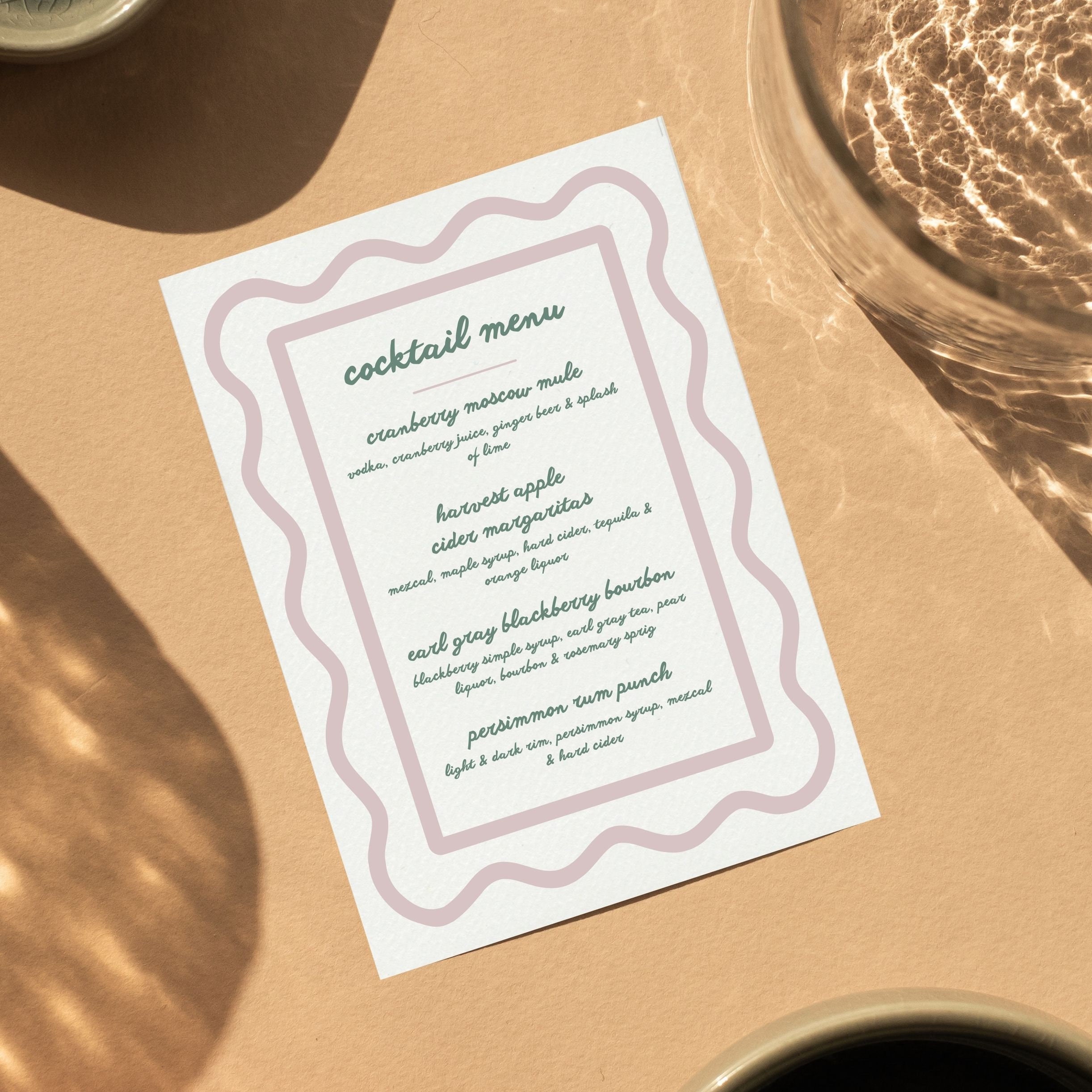 Bar Drinks Menu Simple Wave Border Menu Printable - Etsy