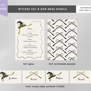 Witches Hat With Bow Menu Template Bundle, Editable Dinner Party Menu ...