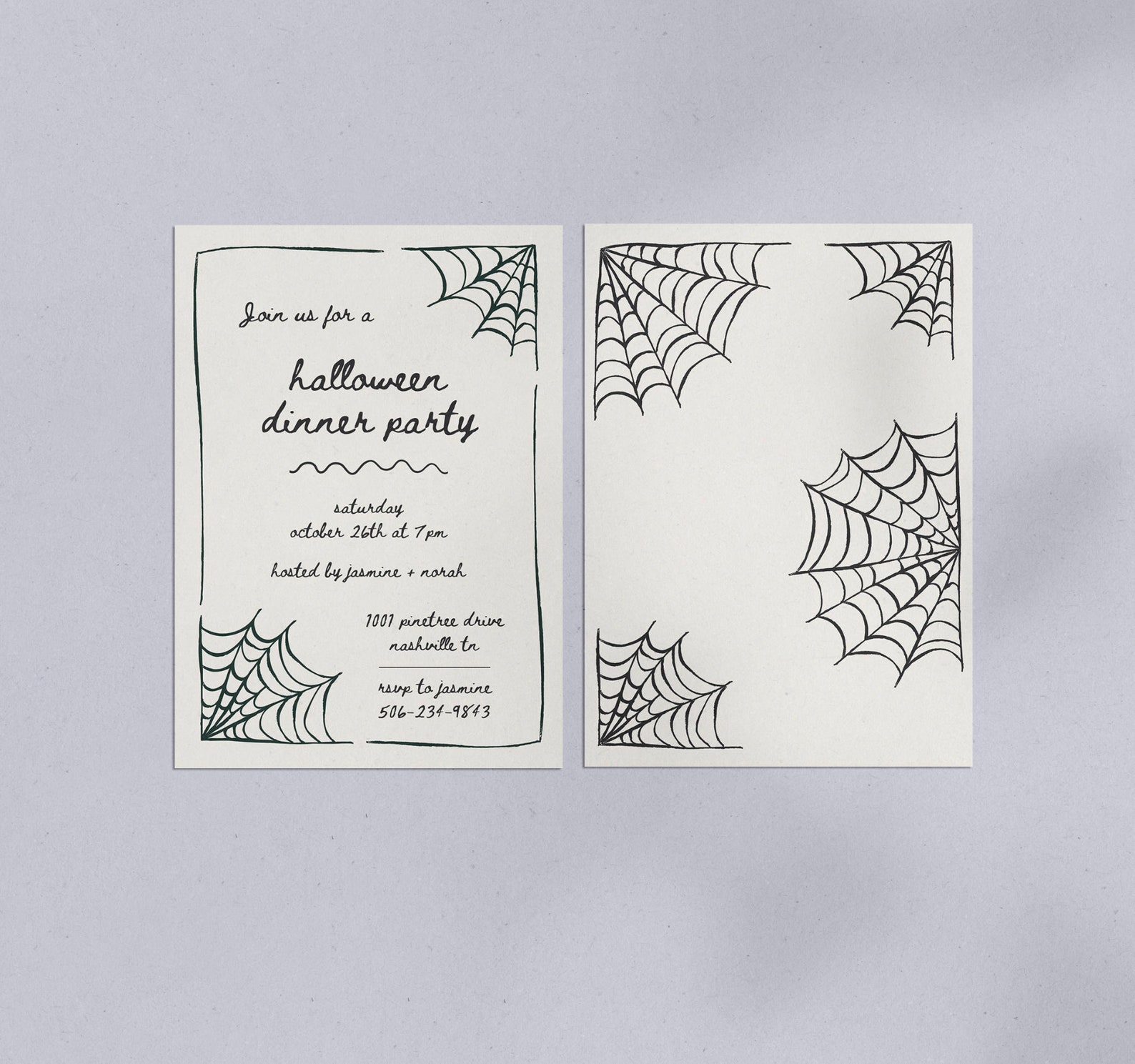 Minimal Spider Web Invitation Template, Editable Dinner Party Invite ...