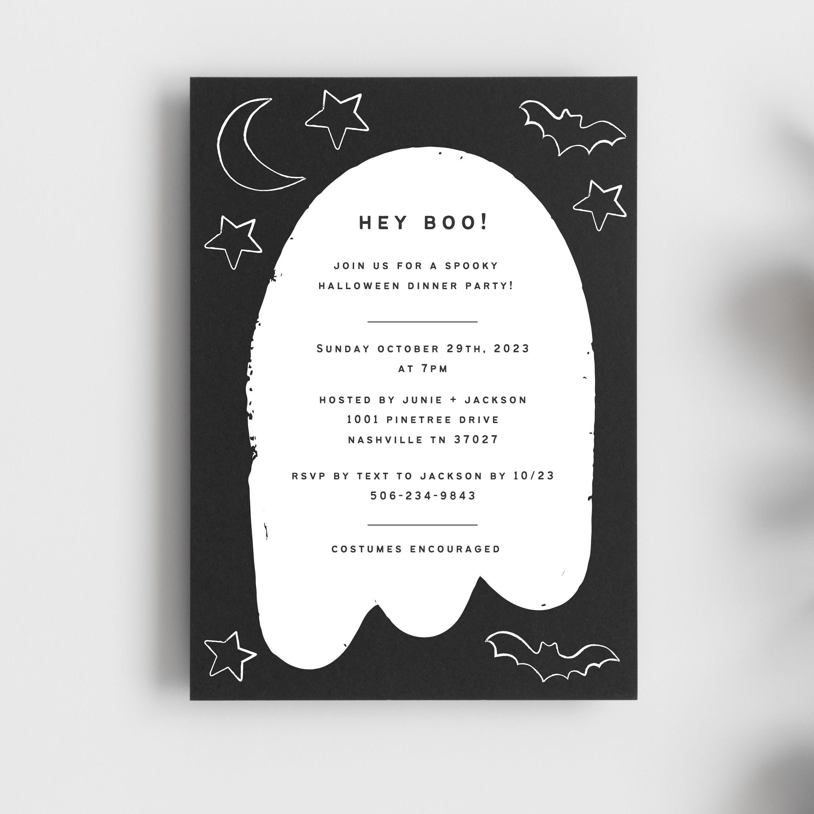 Cute Halloween Ghost Silhouette Invitation, Halloween Dinner Party, Big ...