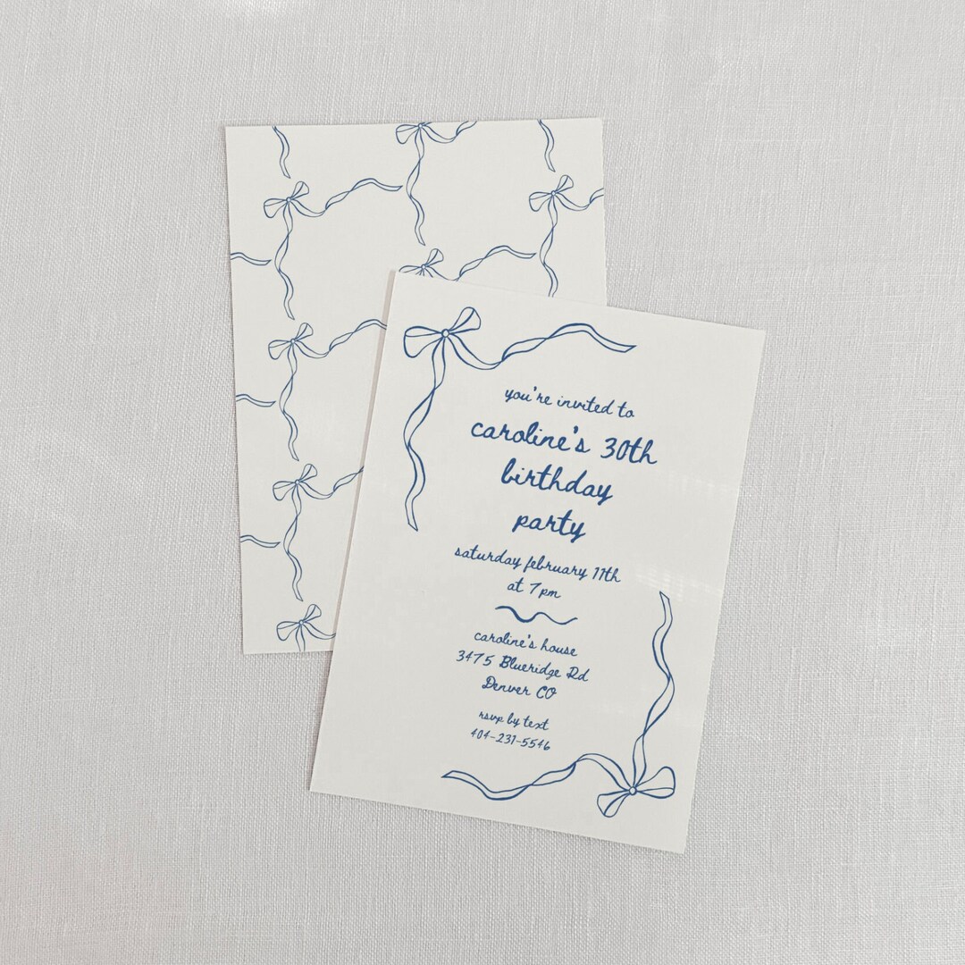 Bow Ribbon Invite Template, DIY Birthday Party Brunch Invitation ...