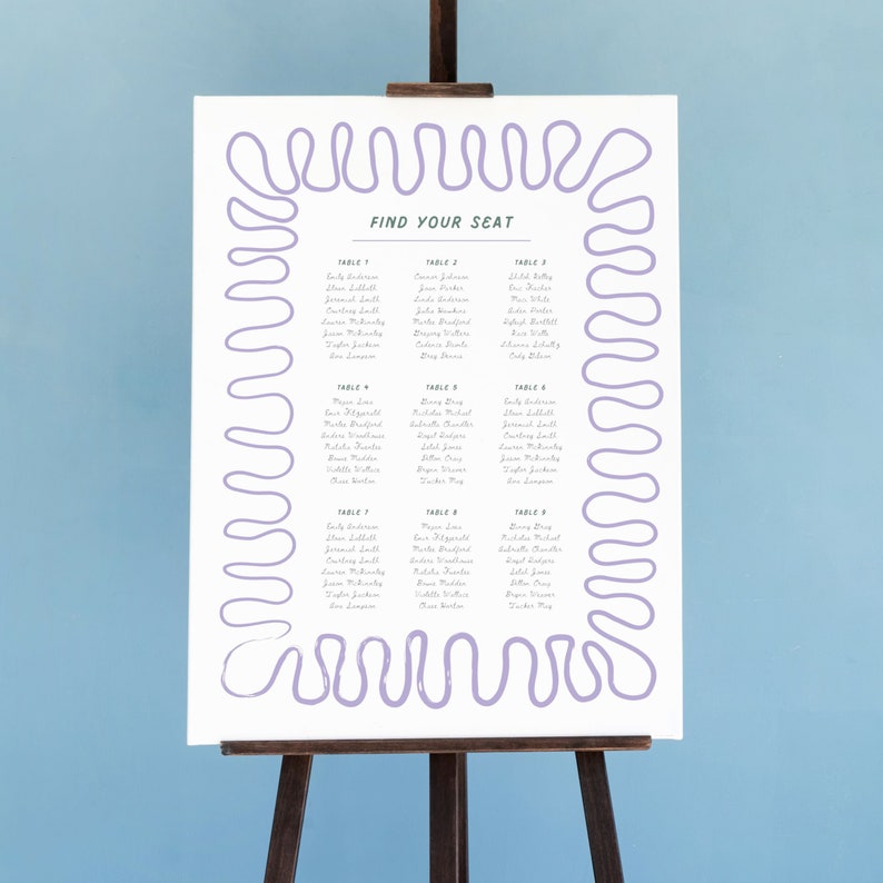 Seating Chart Reception Signage Big Wavy Border Printable - Etsy