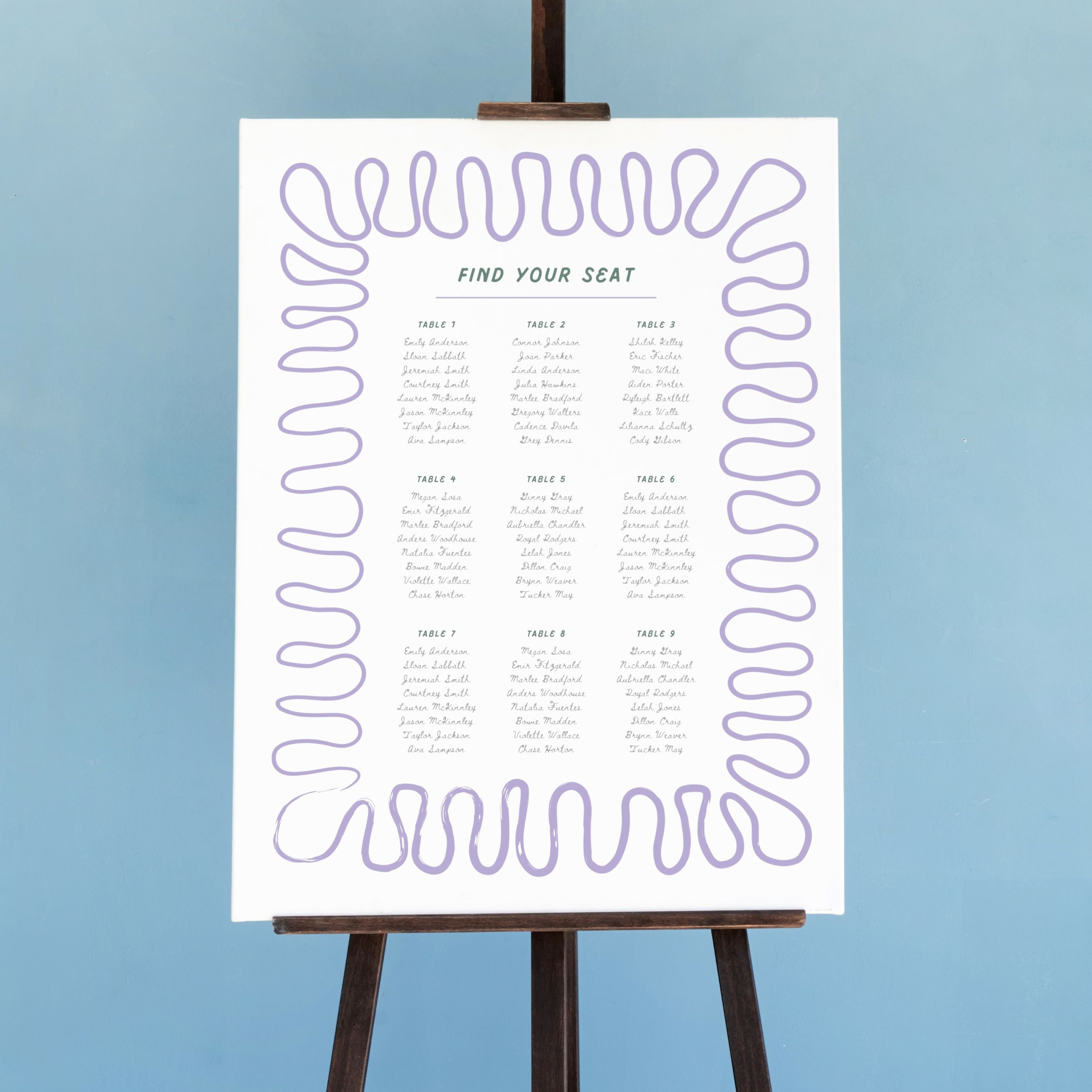 Seating Chart Reception Signage Big Wavy Border, Printable Wedding ...