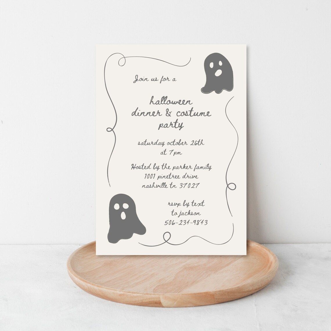 Swirly Minimal Ghost Invitation Template, Editable Dinner Party Invite ...