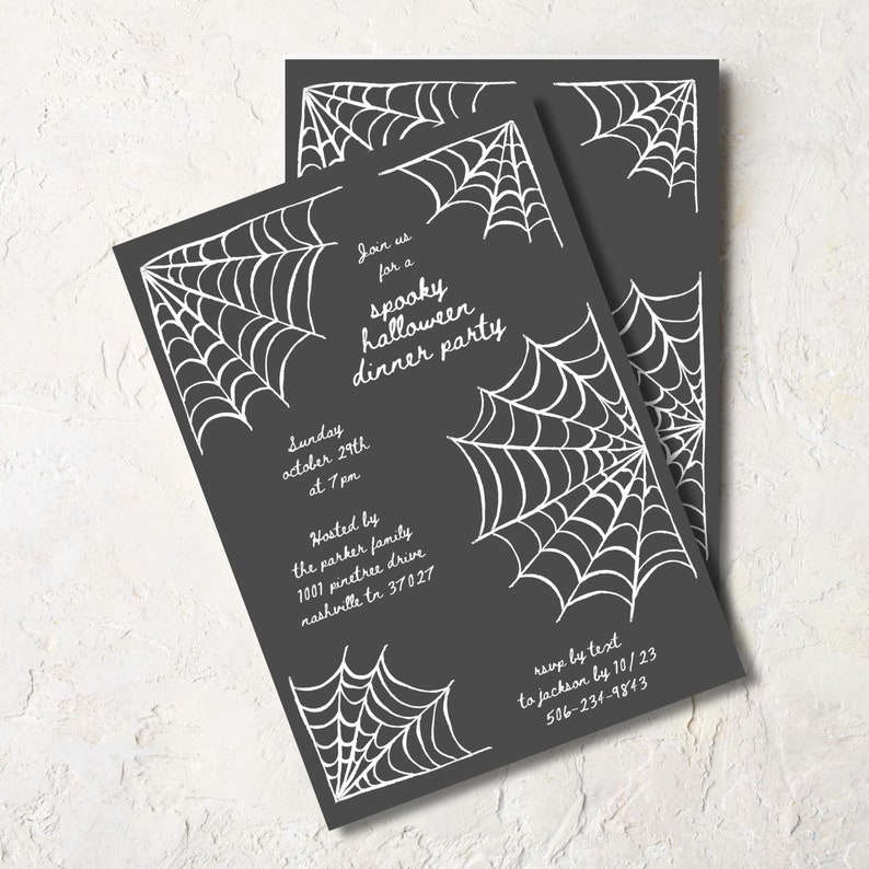 Spooky Spider Web Invitation Template, Editable Dinner Party Invite ...