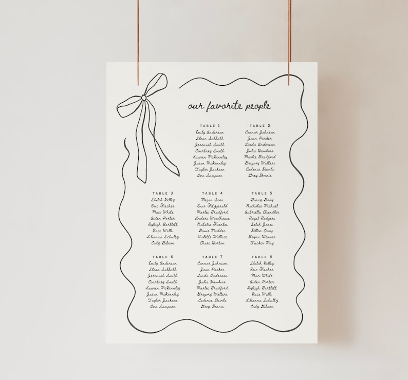 SEATING CHART Reception Signage Squiggle Bow, Printable Wedding Table ...