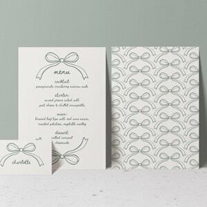 Bow Ribbon Menu & Placecard Template, DIY Bow Brunch Menu, Wedding Menu ...