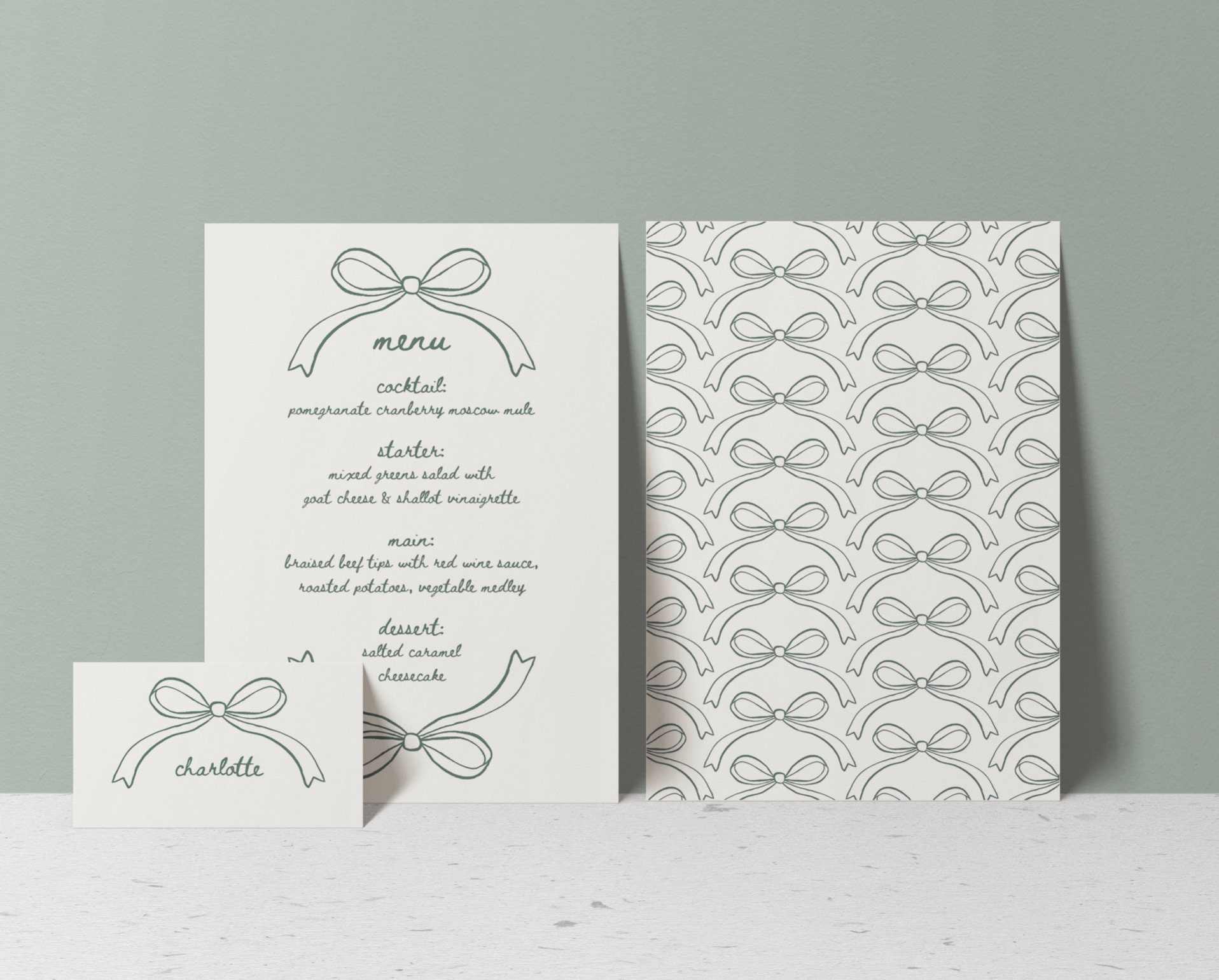 Bow Ribbon Menu & Placecard Template, DIY Bow Brunch Menu, Wedding Menu ...