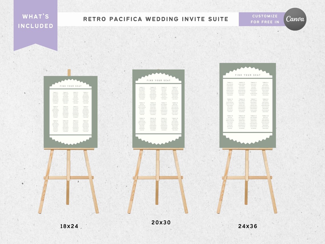 SEATING CHART Reception Signage Retro Pacifica Wes Anderson Inspired ...