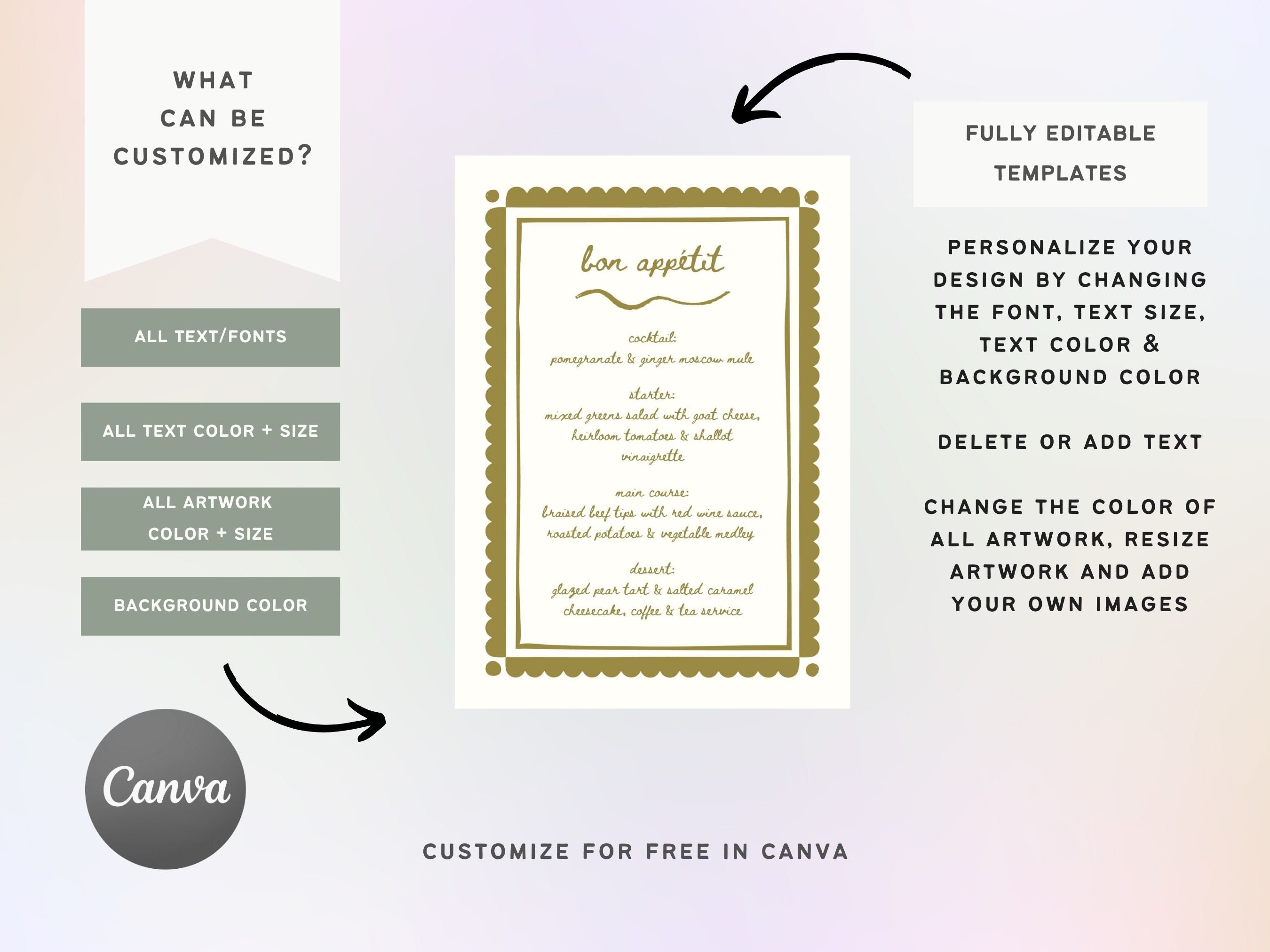 RECEPTION MENUS, Bar Drinks Menu, Simple Scallops Border, Dinner Party ...