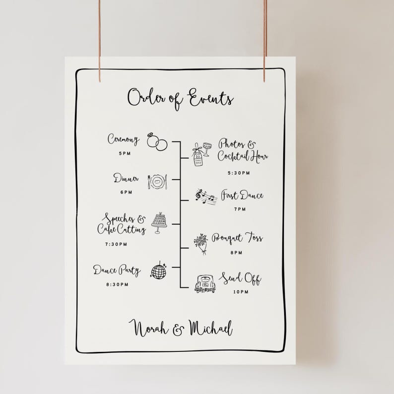 ORDER OF EVENTS - Reception Signage Hand-drawn Simple Border, Printable ...