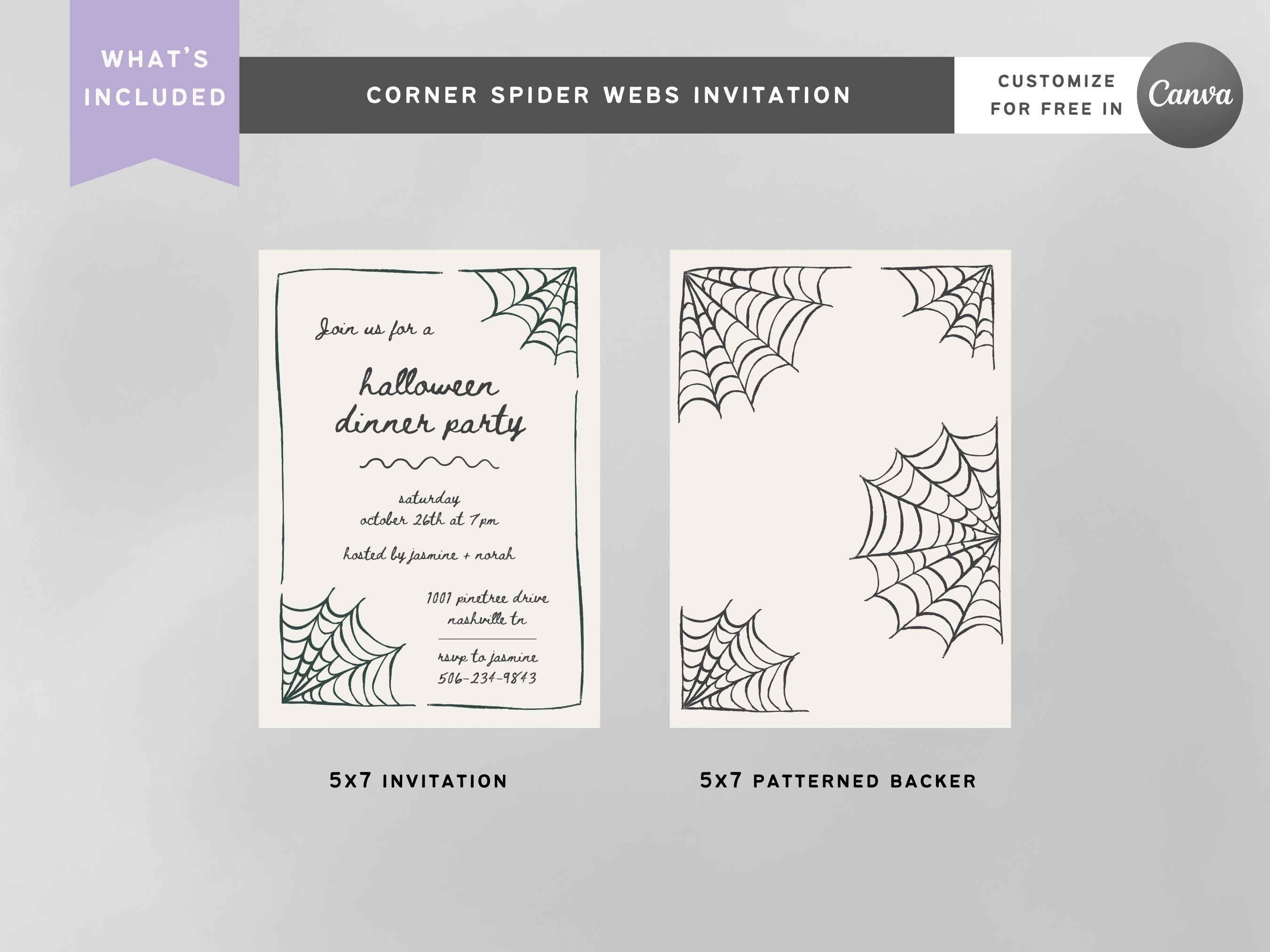Minimal Spider Web Invitation Template, Editable Dinner Party Invite ...