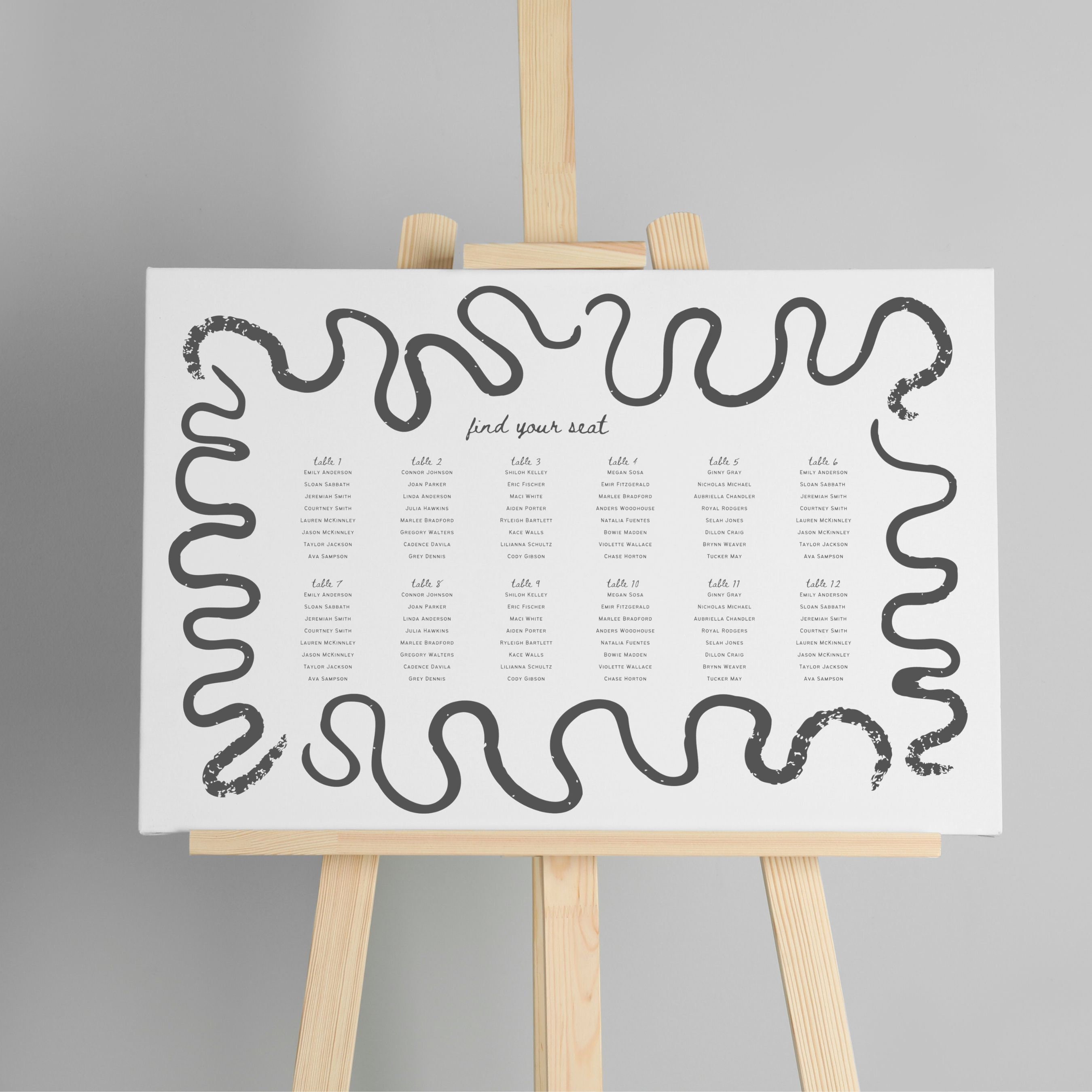 SEATING CHART Reception Signage Wonky Waves Border, Printable Wedding ...