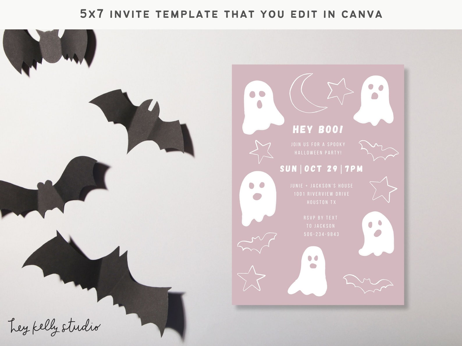 Pink Ghosts Halloween Party Invitation, Halloween Dinner Party, Cute ...