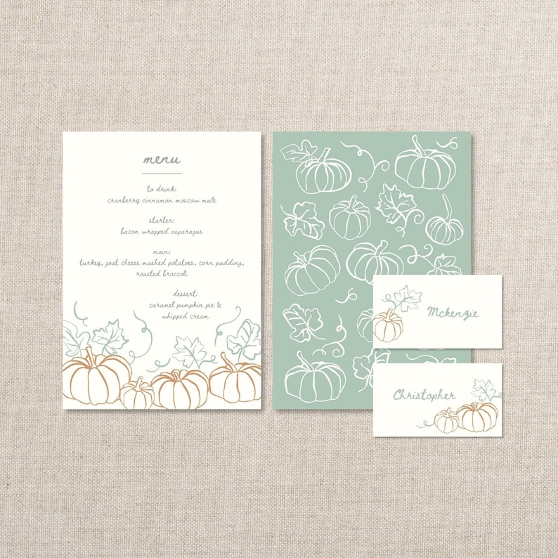 Pumpkin Fall Menu Template, Dinner Party Menu, Hand-drawn Pumpkin ...