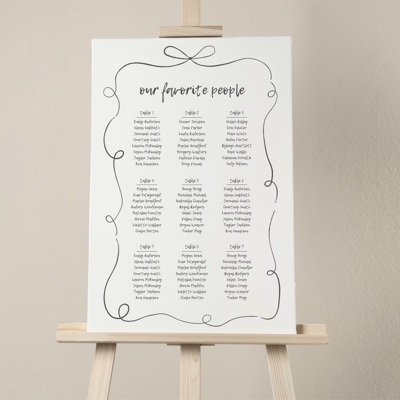 SEATING CHART Reception Signage Loopy Ribbon Bow, Printable Wedding ...