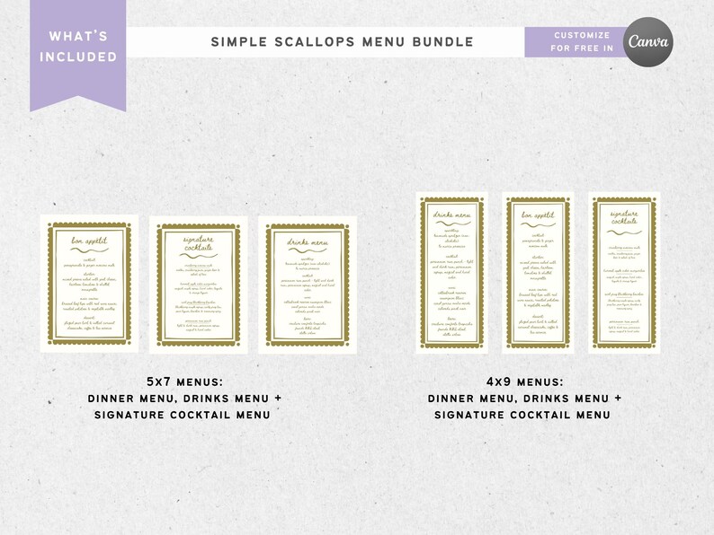 RECEPTION MENUS Bar Drinks Menu Simple Scallops Border - Etsy