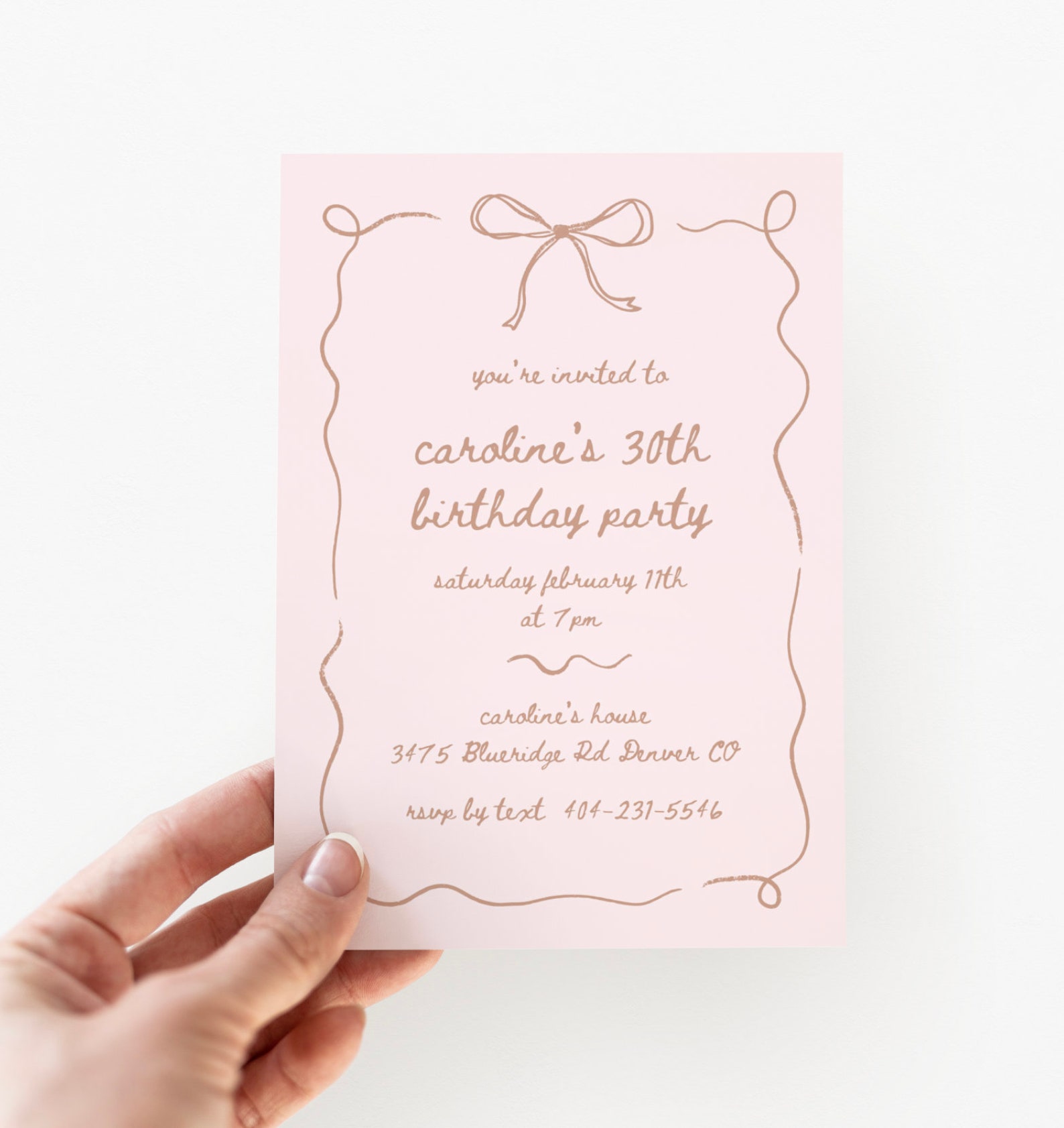 Hand-drawn Bow Ribbon Invite Template, DIY Birthday Party Brunch ...