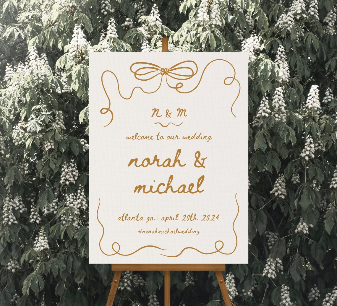 Welcome Party Sign Swirly Ribbon Bow Template, DIY Birthday Party Board ...