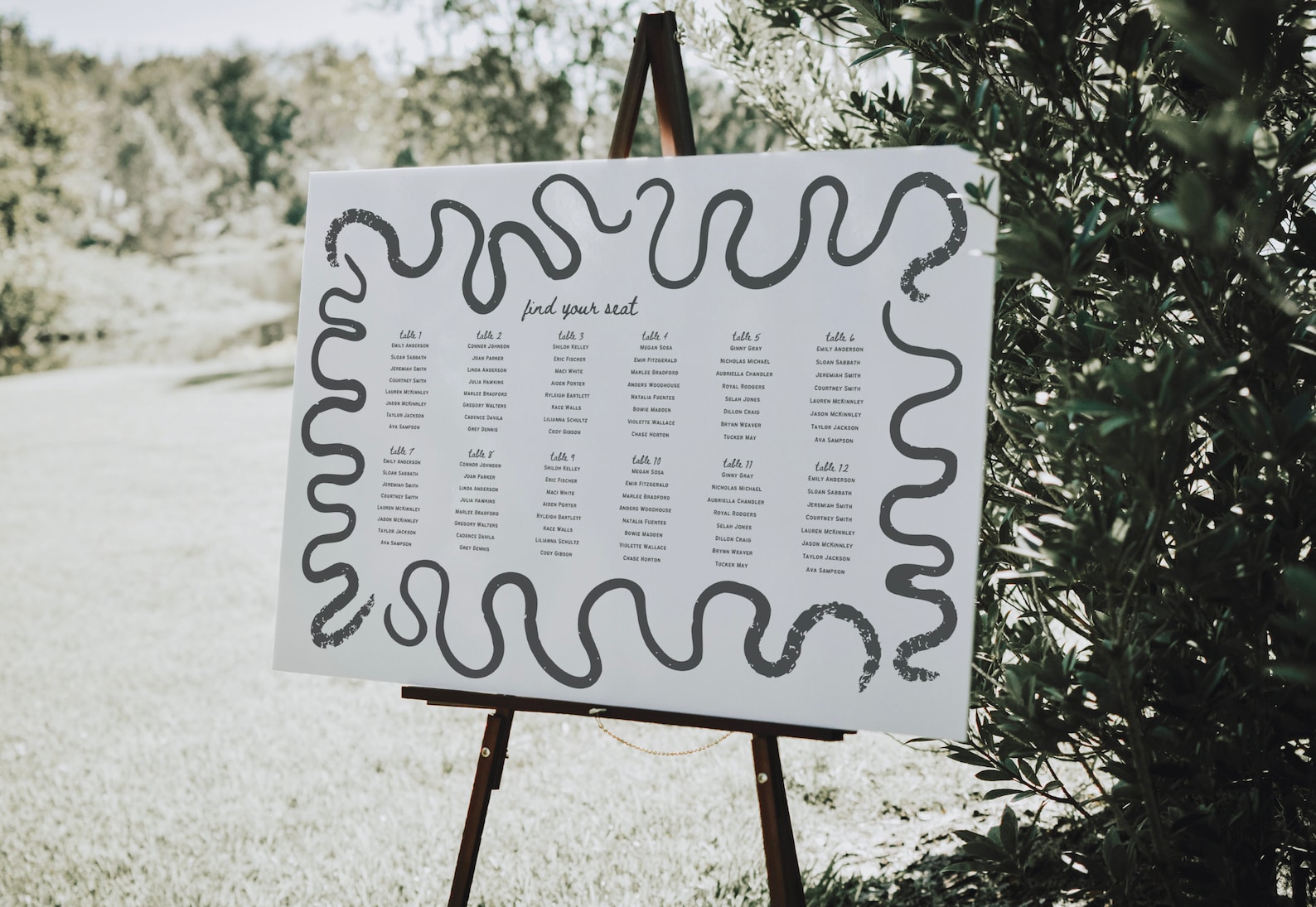SEATING CHART Reception Signage Wonky Waves Border, Printable Wedding ...