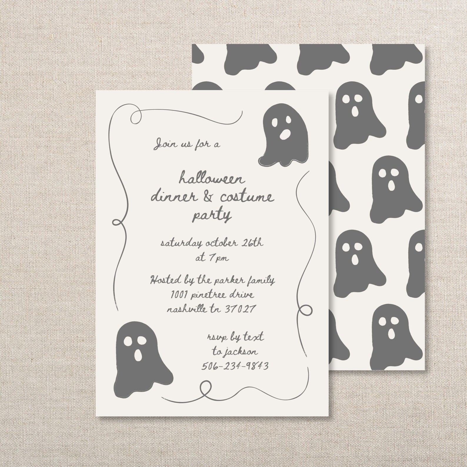 Swirly Minimal Ghost Invitation Template, Editable Dinner Party Invite ...