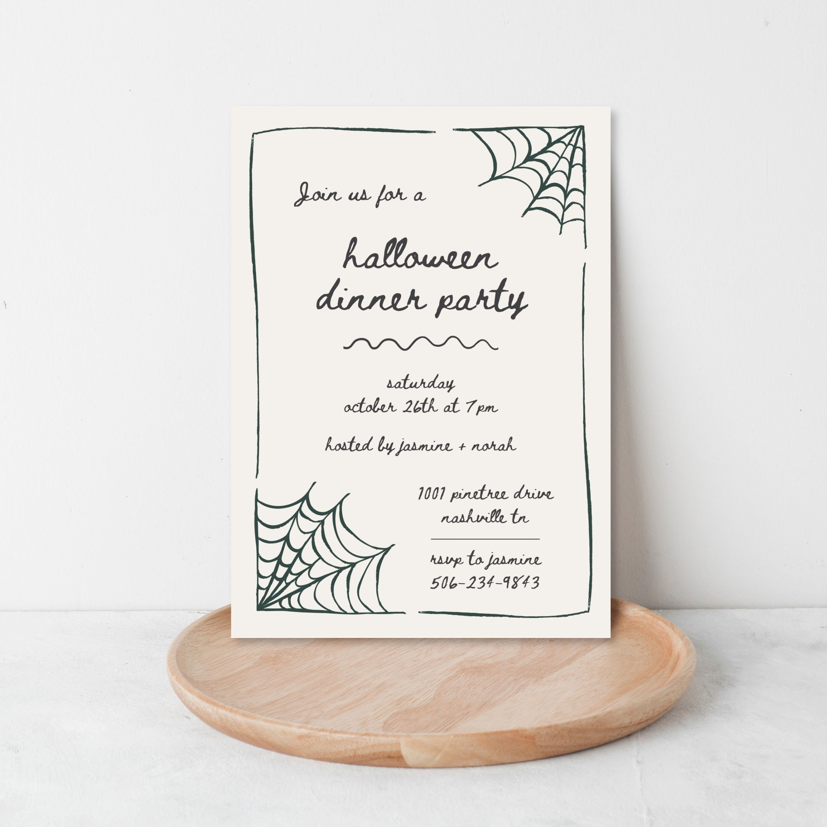Minimal Spider Web Invitation Template, Editable Dinner Party Invite ...