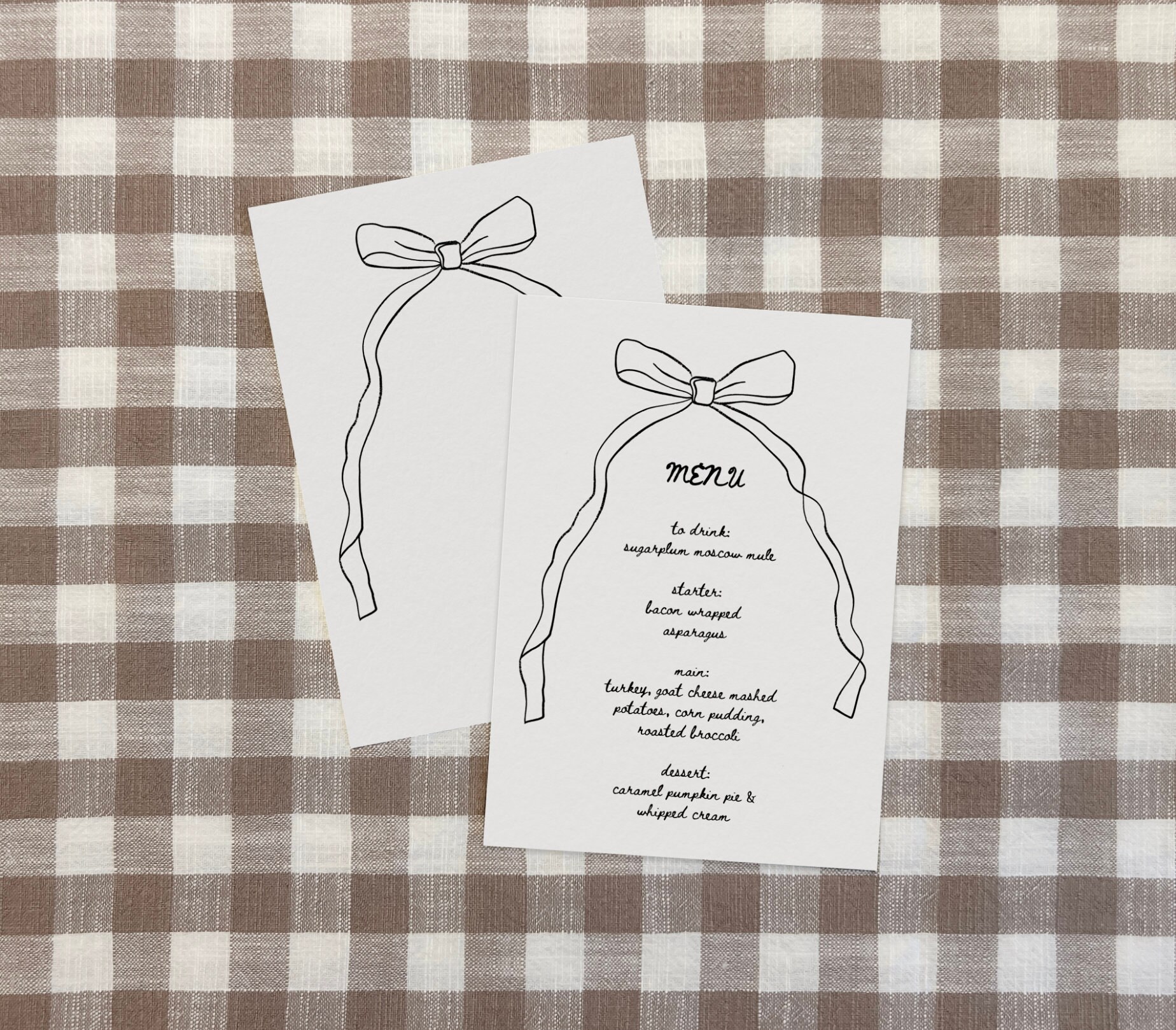 Ribbon Bow Invite Menu Template DIY Dinner Party - Etsy