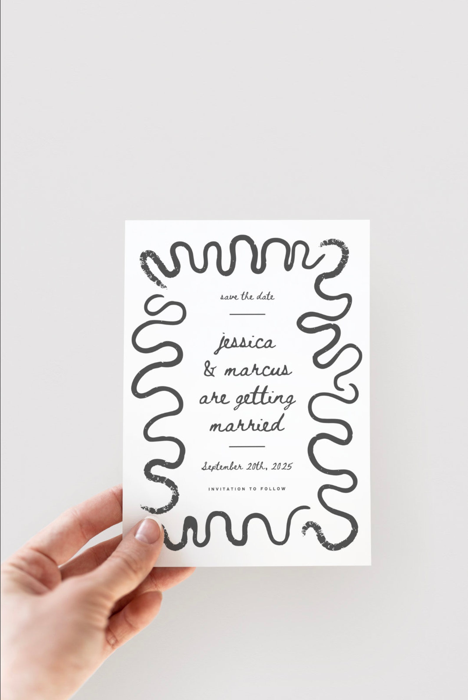 SAVE the DATE Wonky Waves Black and White, Hand Drawn Wavy Border ...
