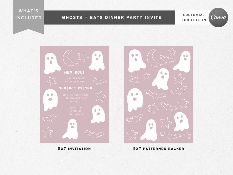 Pink Ghosts Halloween Party Invitation, Halloween Dinner Party, Cute ...