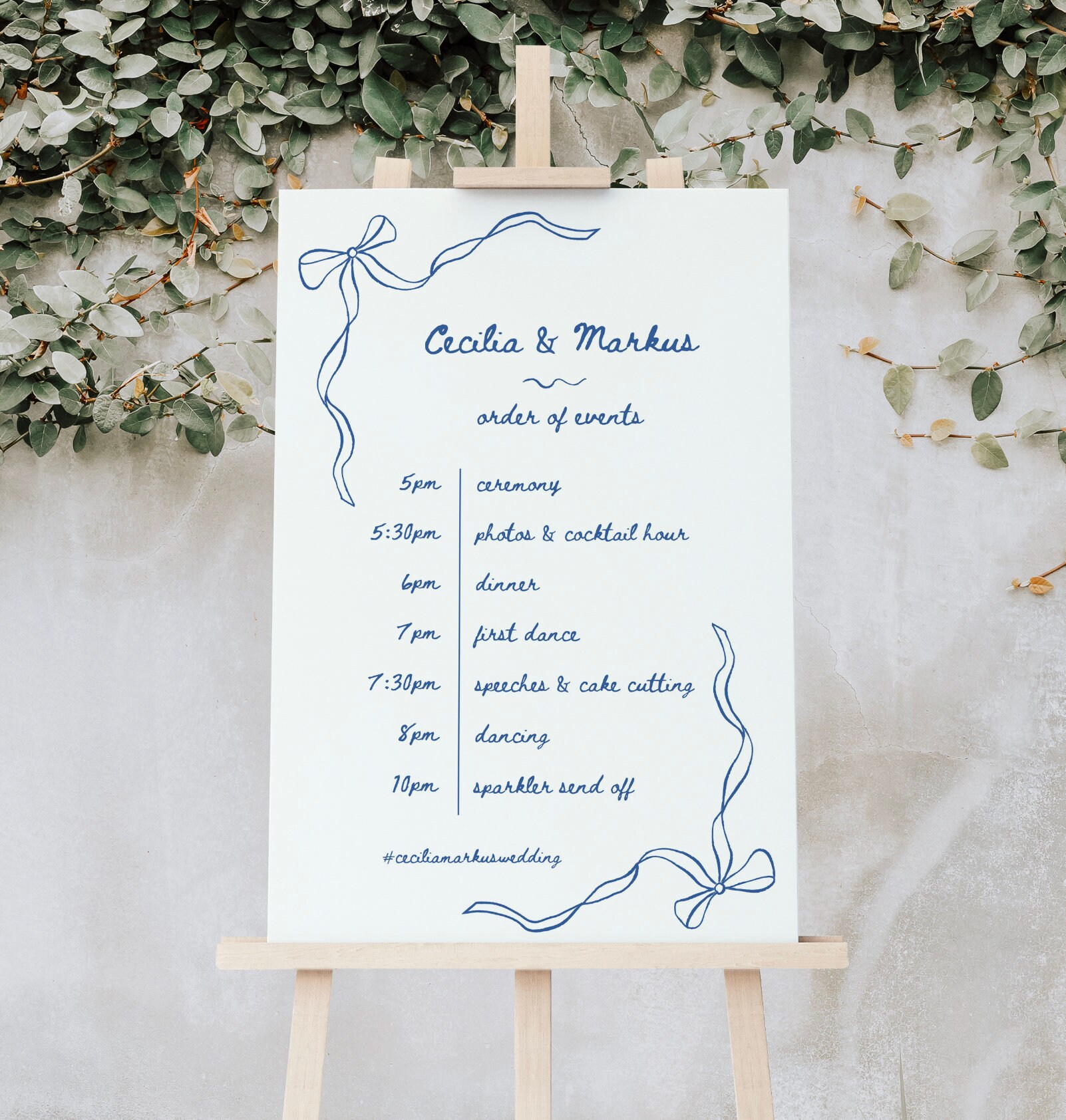ORDER OF EVENTS - Reception Signage Hand-drawn Bow, Printable Wedding ...