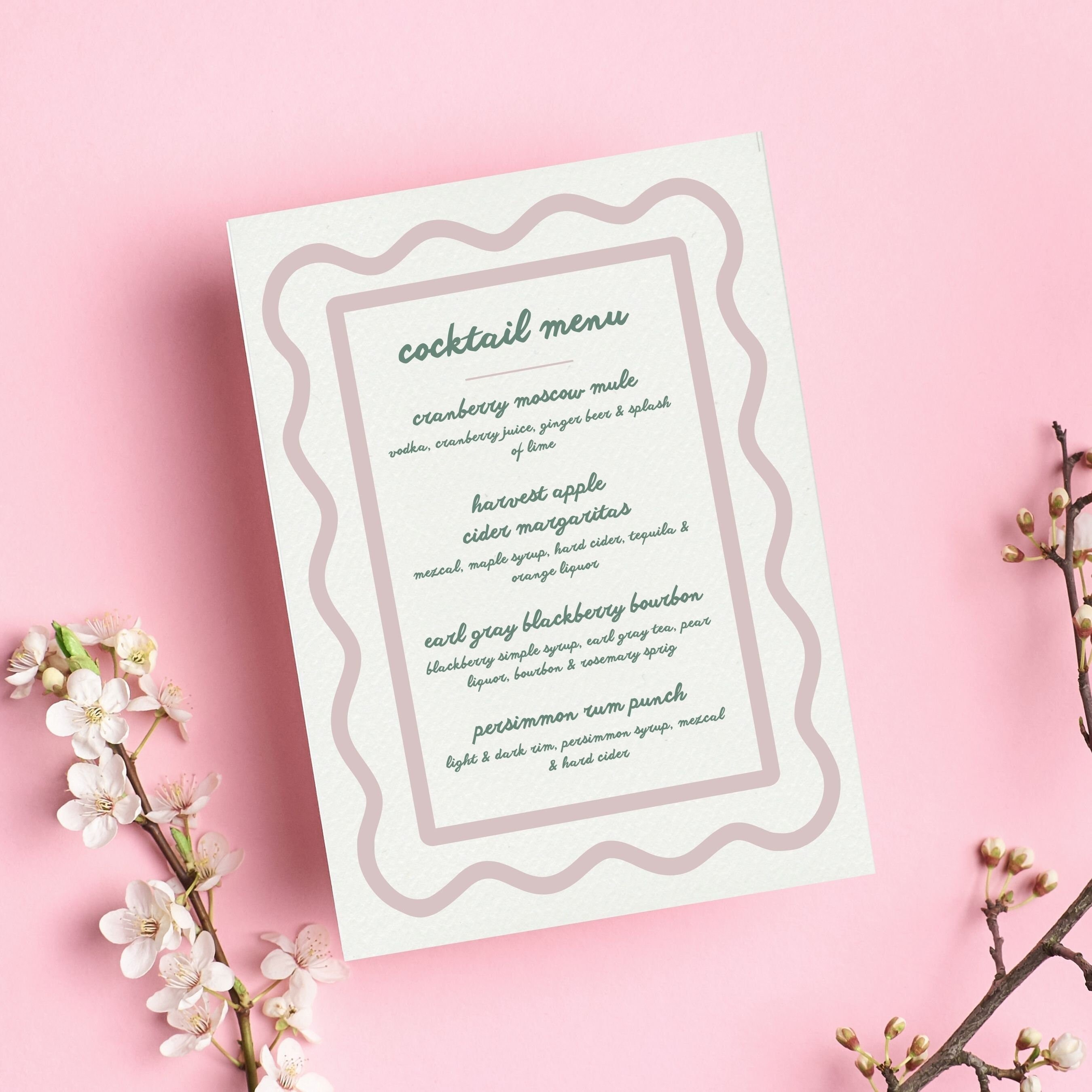 Bar Drinks Menu Simple Wave Border Menu Printable - Etsy